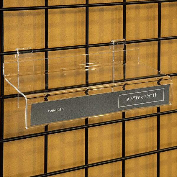 9-1/2"W X 4"D Acrylic Gridwall Shelf with Sign Channel| By G+B