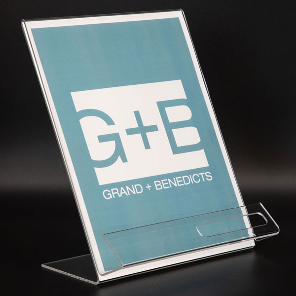 8-1/2" X 11" Acrylic Slantback Sign Holder With Business Card Slot| By G+B