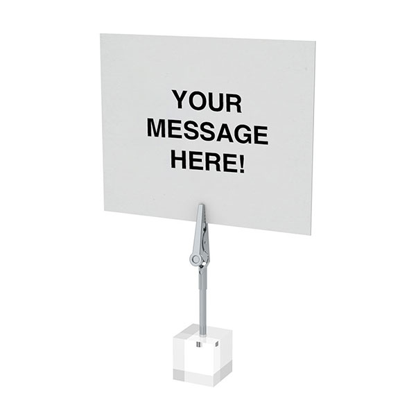 4" Alligator Clip Sign Holder With Acrylic Cube Base| By G+B
